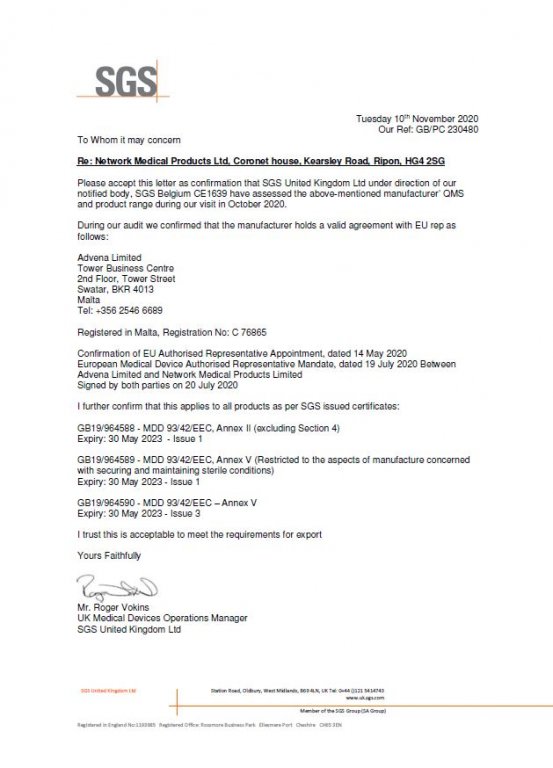 SGS EU Rep Confirmation Letter Image - networkmedical.co.uk